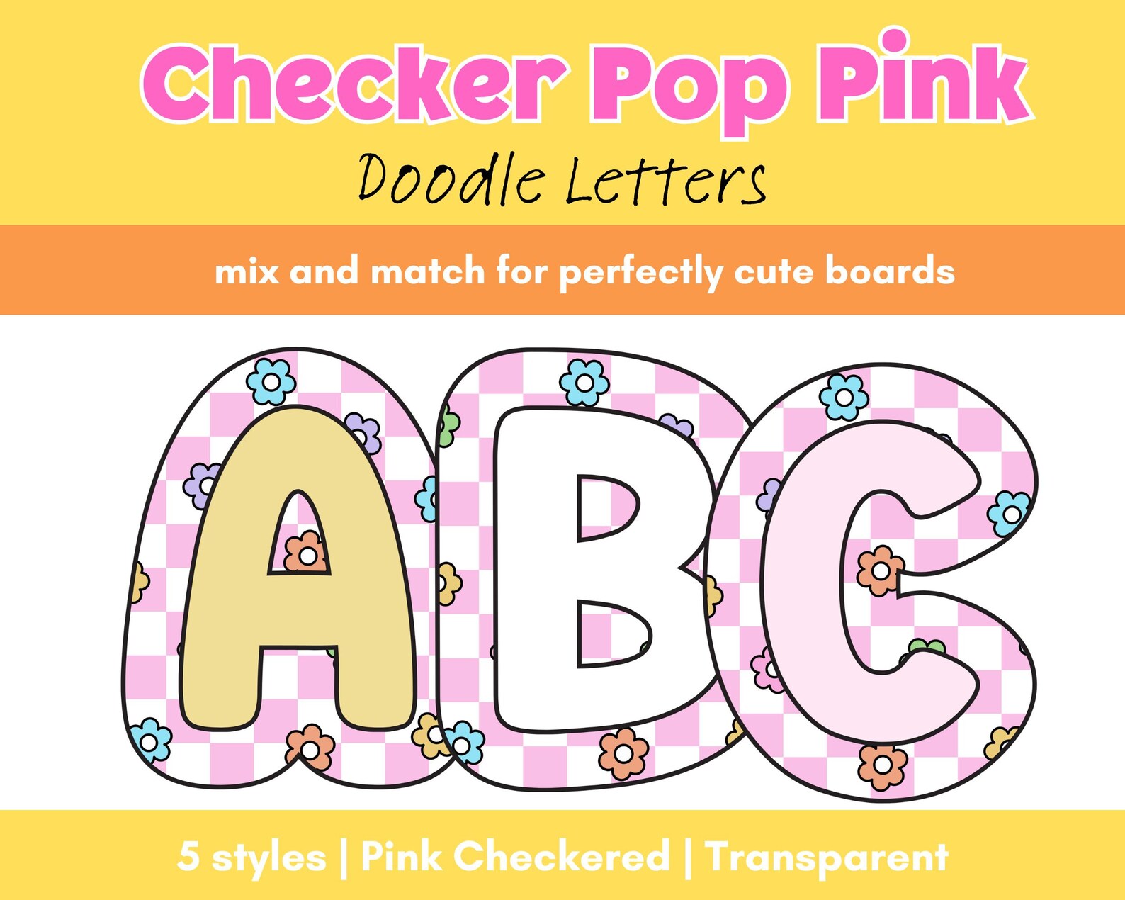 Pink Checkered Daisy Bulletin Board Letters A-Z PNG | Back to School ...