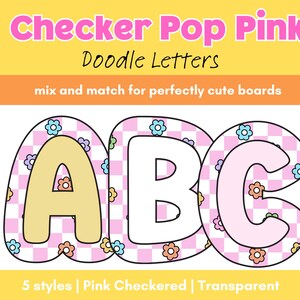Pink Checkered Daisy Bulletin Board Letters A-Z PNG | Back to School ...