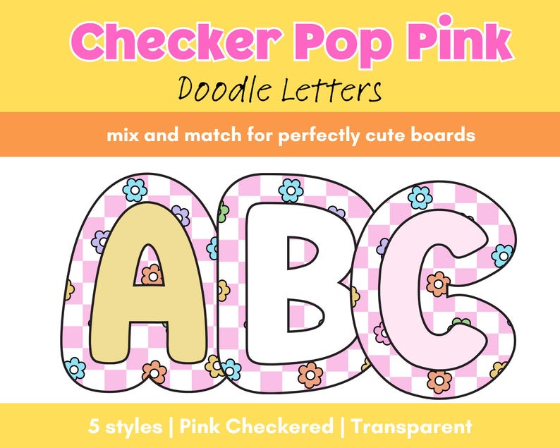 Pink Checkered Daisy Bulletin Board Letters A-Z PNG | Back to School ...