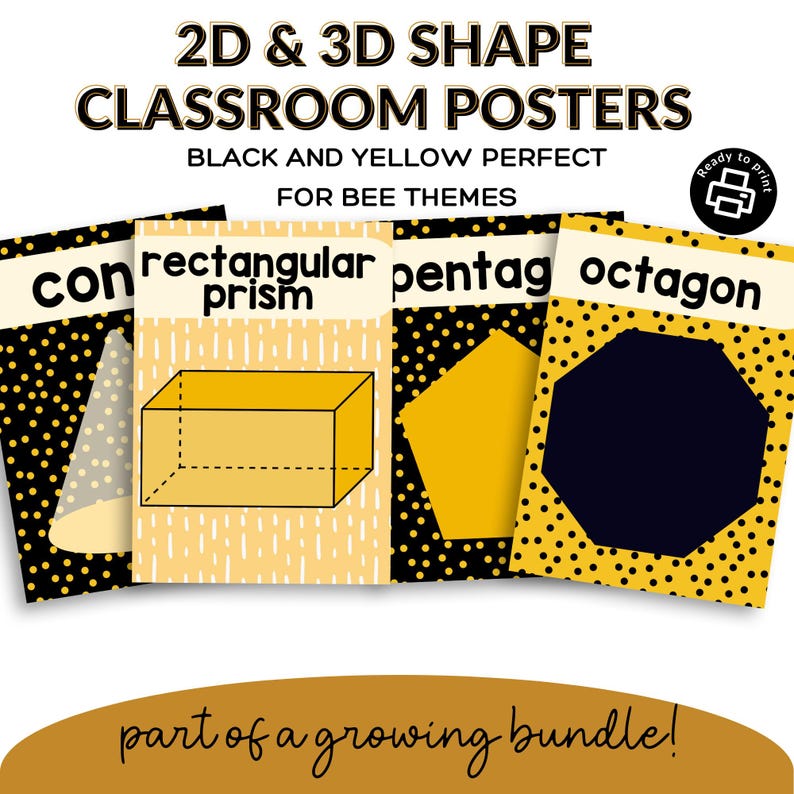 Classroom Posters | 2D and 3D Shapes | Bee Theme Classrooms | Geometry ...