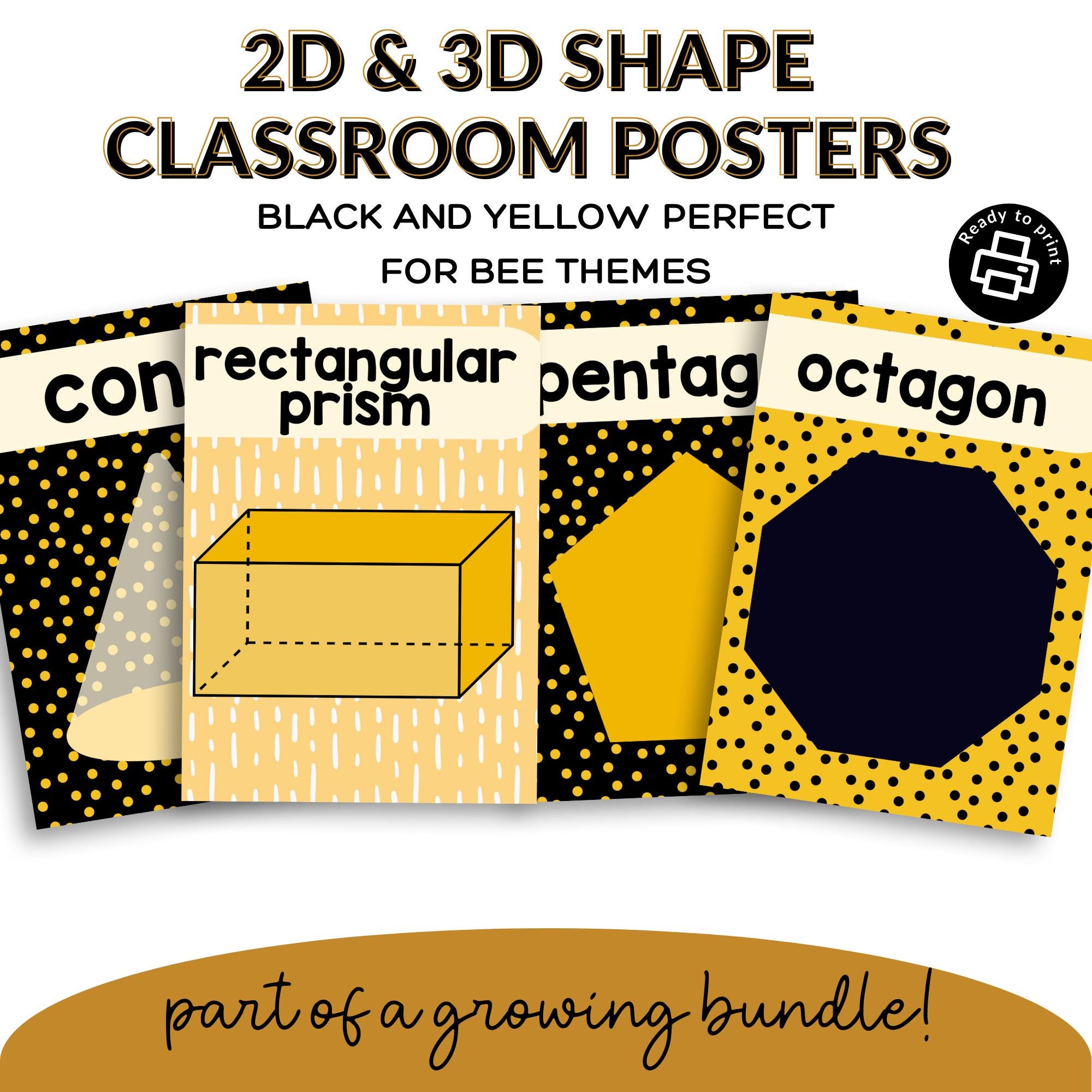 Classroom Posters | 2D and 3D Shapes | Bee Theme Classrooms | Geometry ...