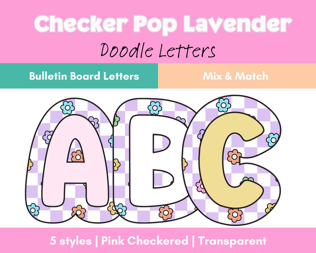 Lavender Checkered Daisy Bulletin Board Letters A-Z 0-9 PNG | Retro ...