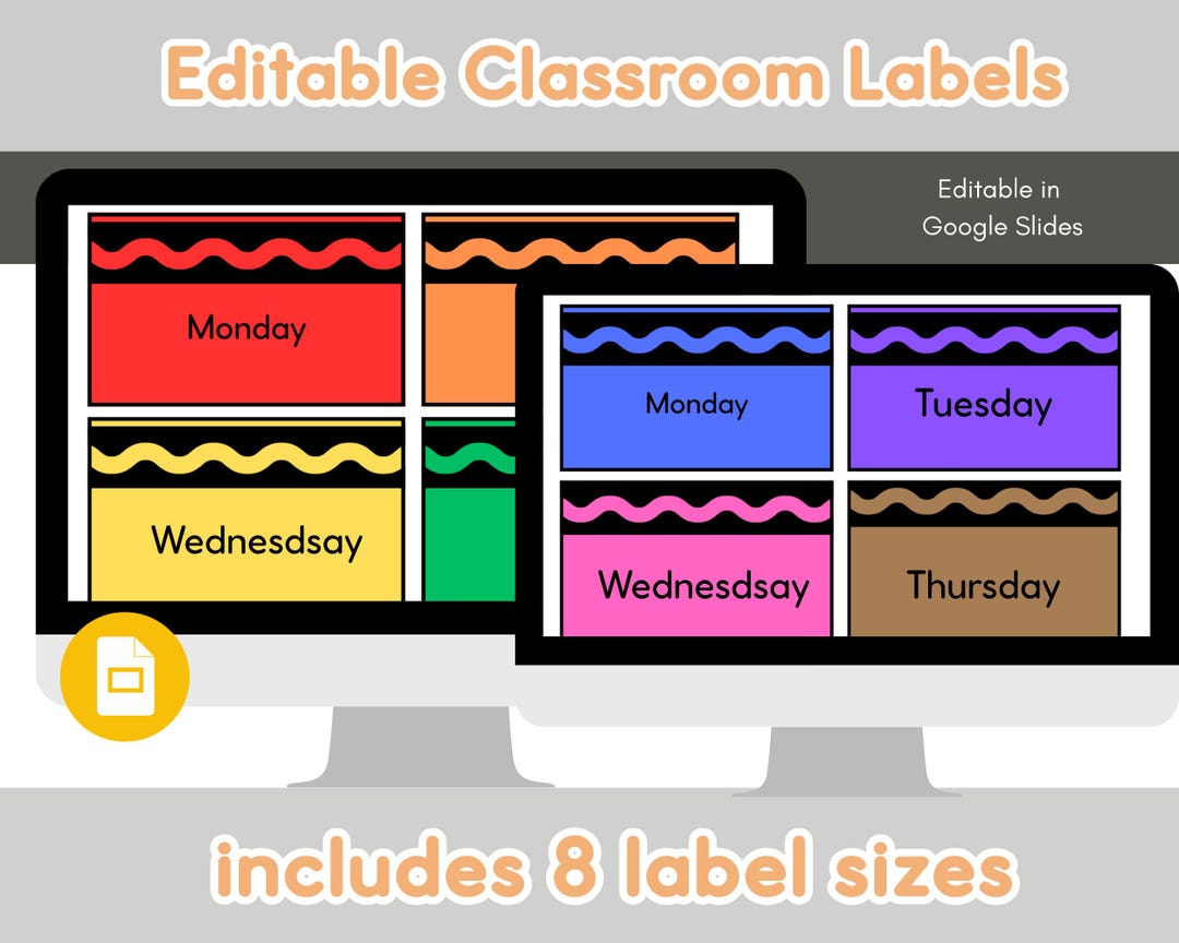 Crayon Style Classroom Labels | Editable Google Slides™ Template | 8 ...