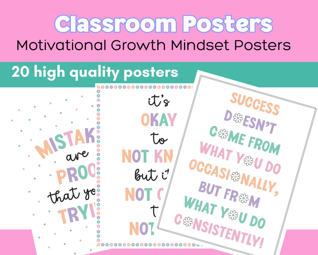 Growth Mindset Posters for Classroom | Motivational Printable Decor ...