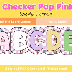 Pink Checkered Daisy Bulletin Board Letters A-Z PNG | Back to School ...