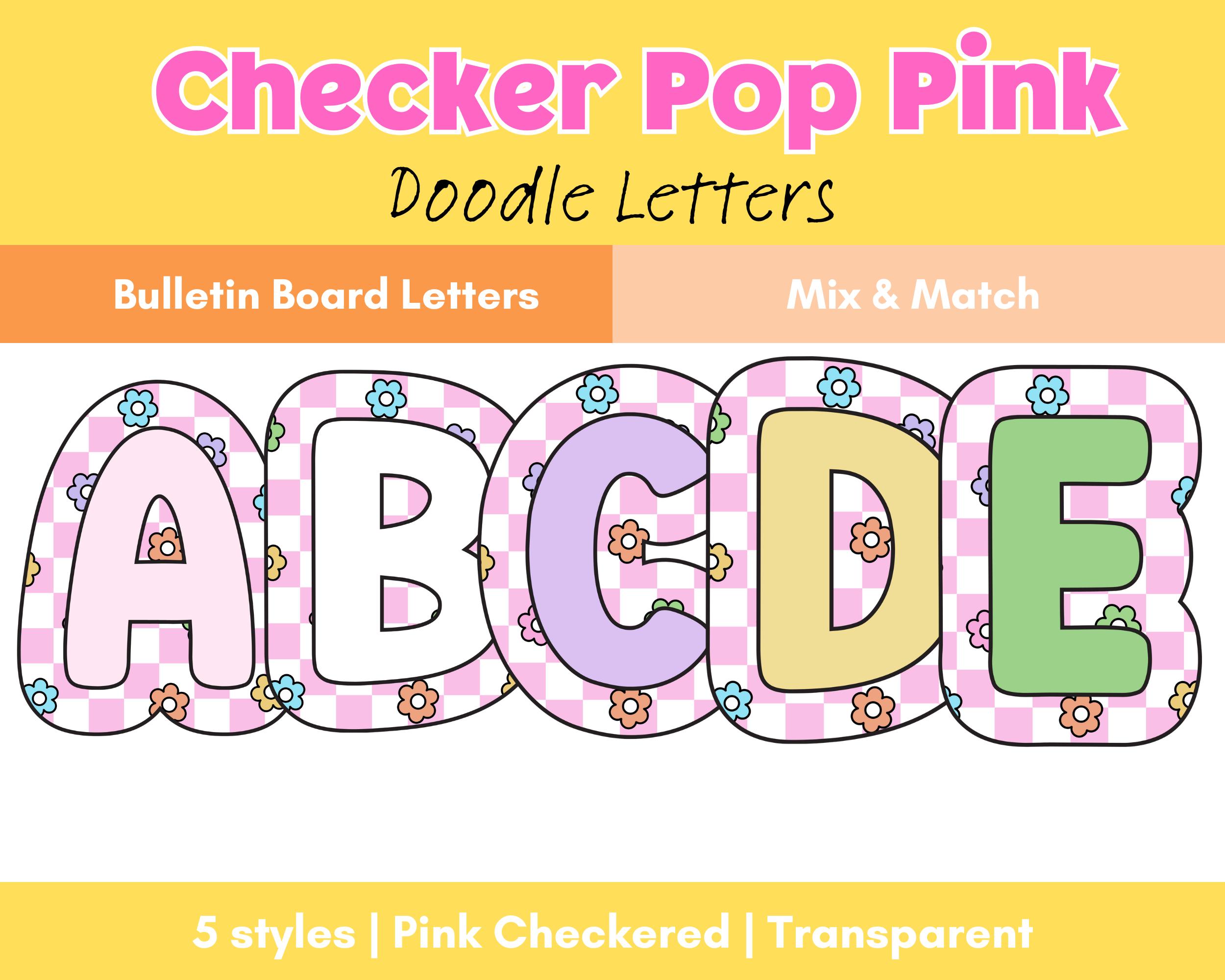 Pink Checkered Daisy Bulletin Board Letters A-Z PNG | Back to School ...