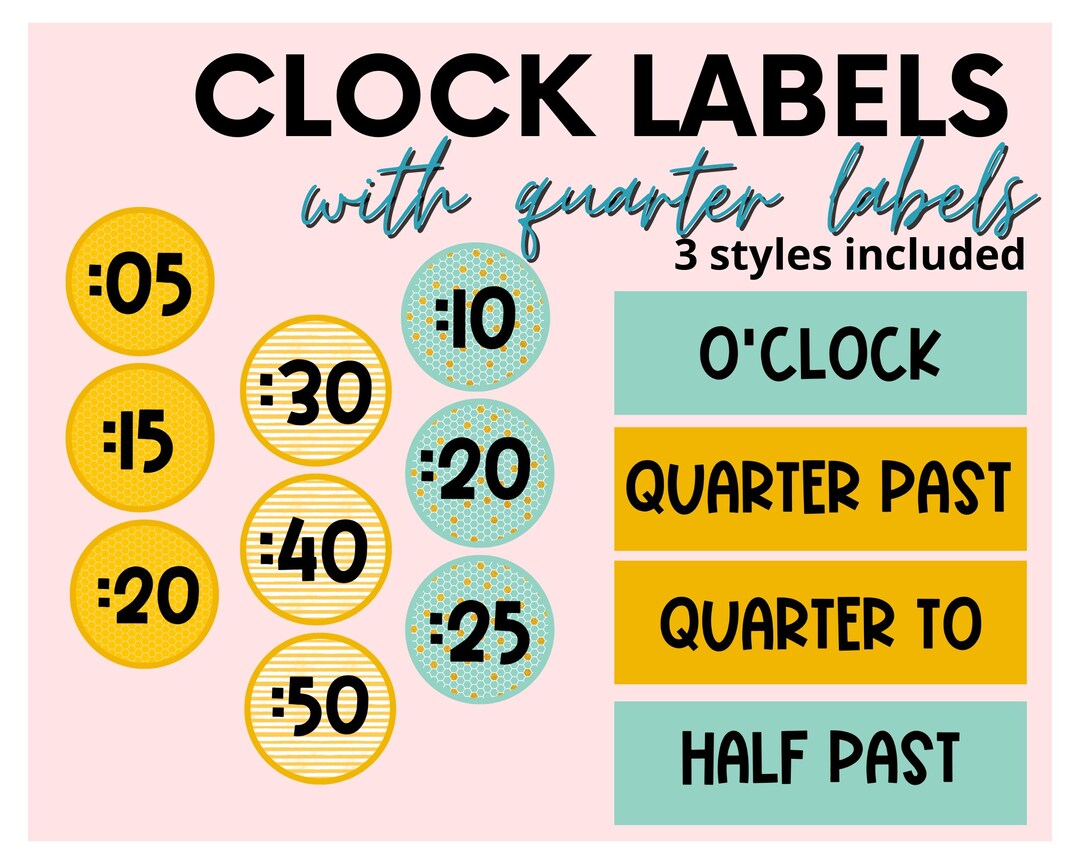 Telling Time Clock Labels | Quarter Past, Half Past, O'clock ...
