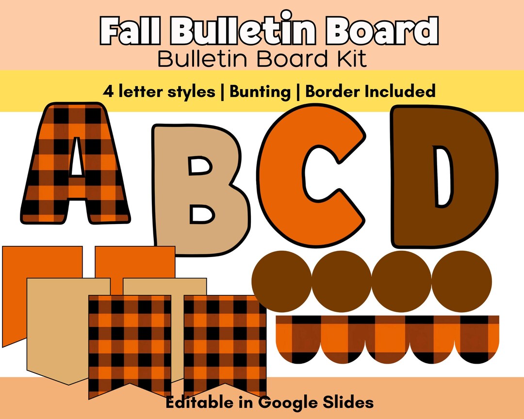Orange Plaid Fall Bulletin Board Kit | Editable Letters, Bunting ...