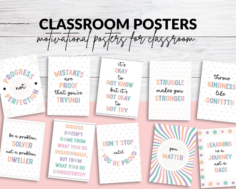 Pastel Motivational Classroom Posters | Growth Mindset & Kindness ...