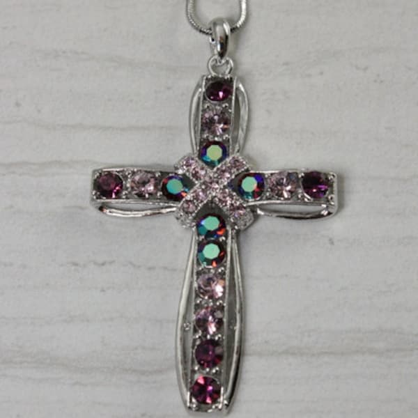Rhinestone Cross Necklace - Etsy