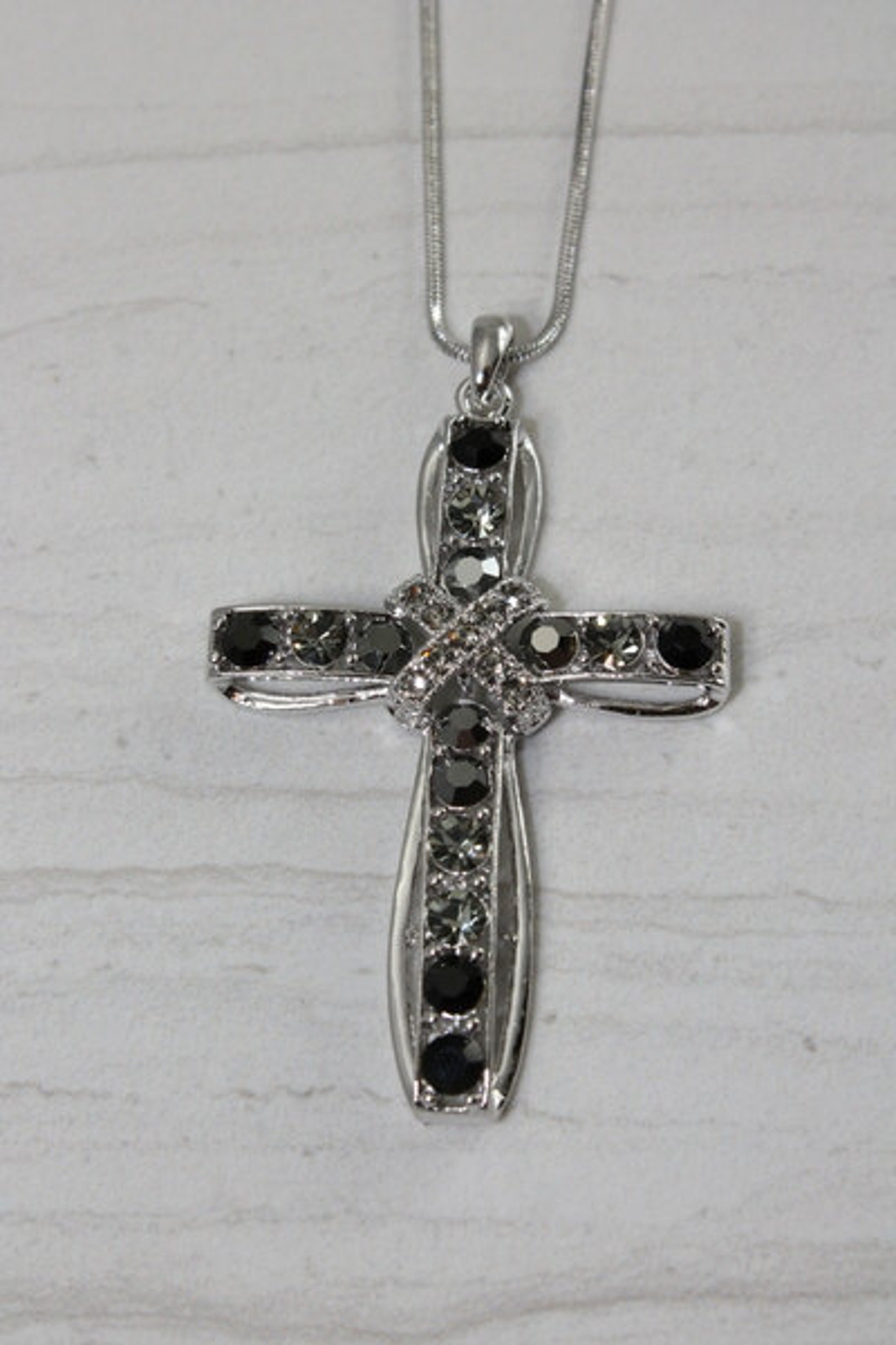 Large Black and Gray Rhinestone Cross Necklace - Etsy