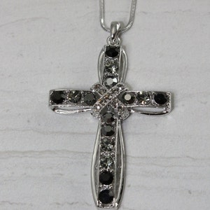 Large Black and Gray Rhinestone Cross Necklace - Etsy