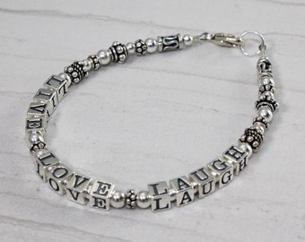 Live, Love, Laugh Vinyl Bead Bracelet Stack, Custom Word Bracelets ...