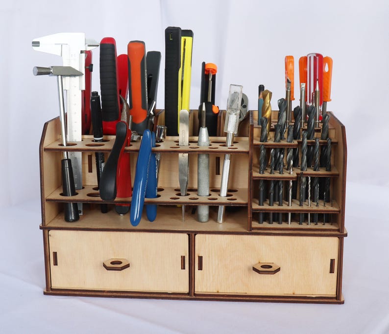 Tool Rack Plywood, Tool Storage Rack, Handcrafted Wooden Tool Holder ...