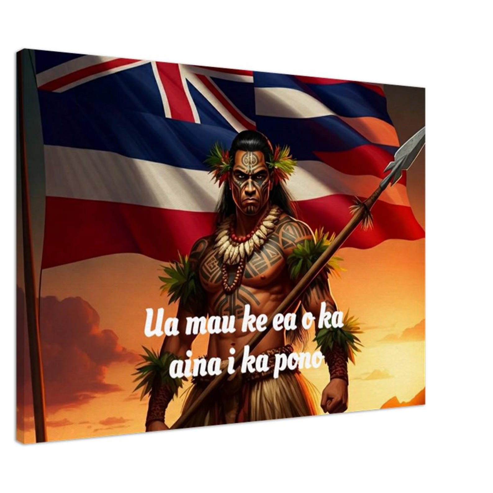 Hawaiian Warrior Canvas Art - Ua Mau Ke Ea O Ka Aina I Ka Pono - Island ...