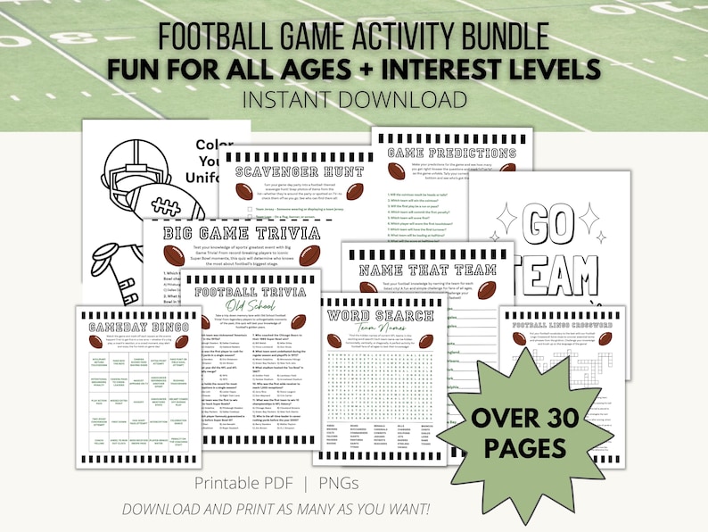 Football Activity Printable Bundle | Printable Football Activities ...