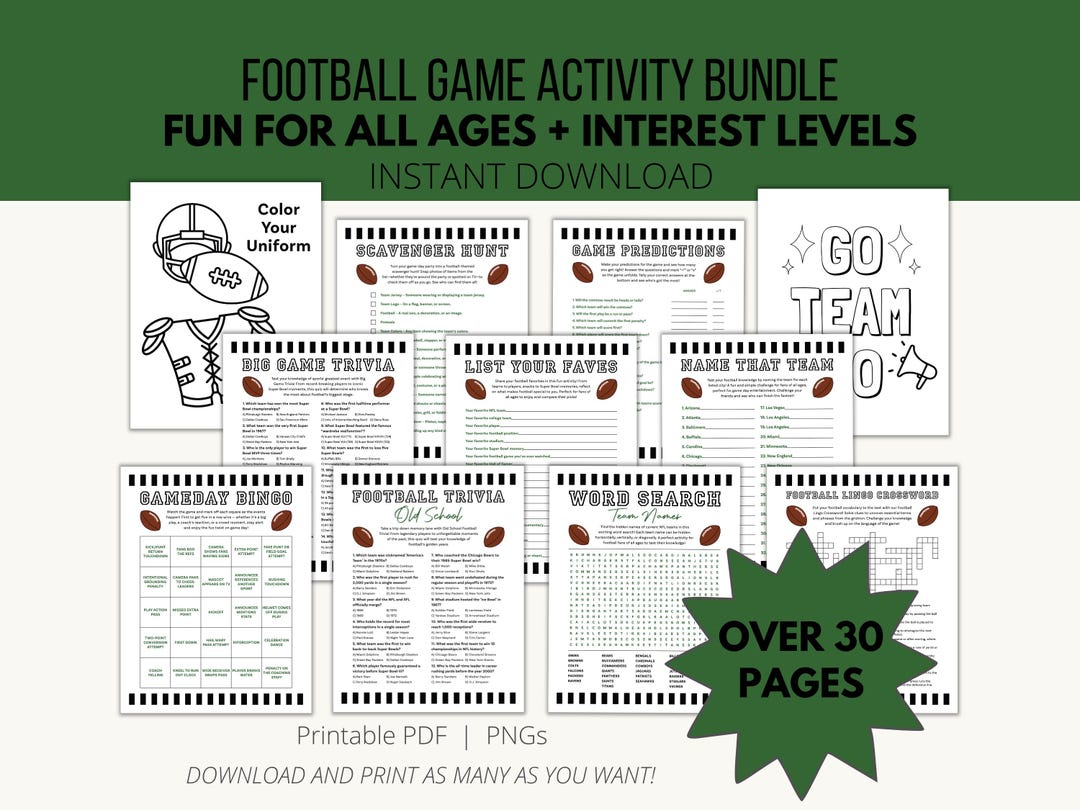 Football Activity Printable Bundle Printable Football Activities ...