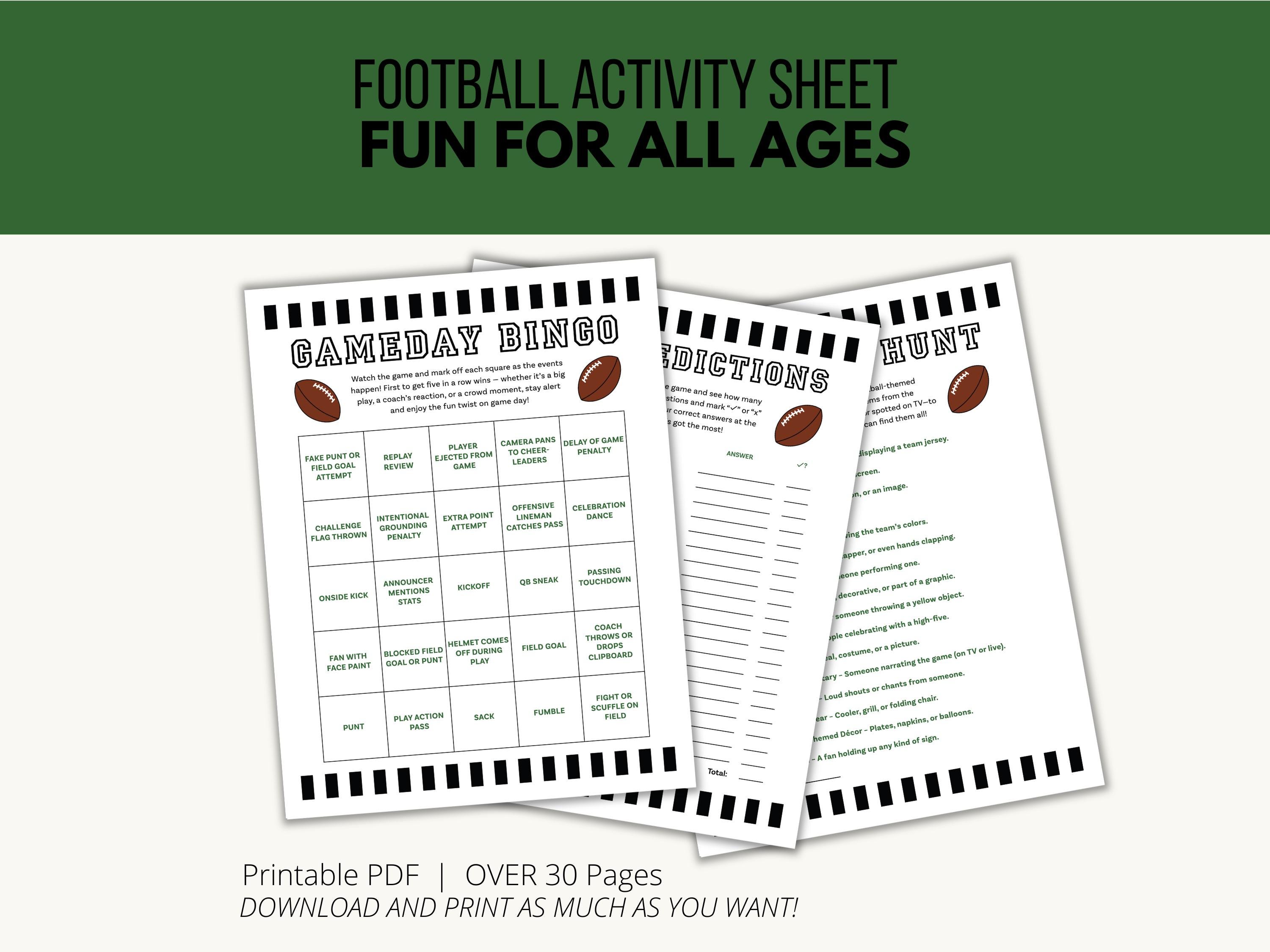 Football Activity Printable Bundle | Printable Football Activities ...
