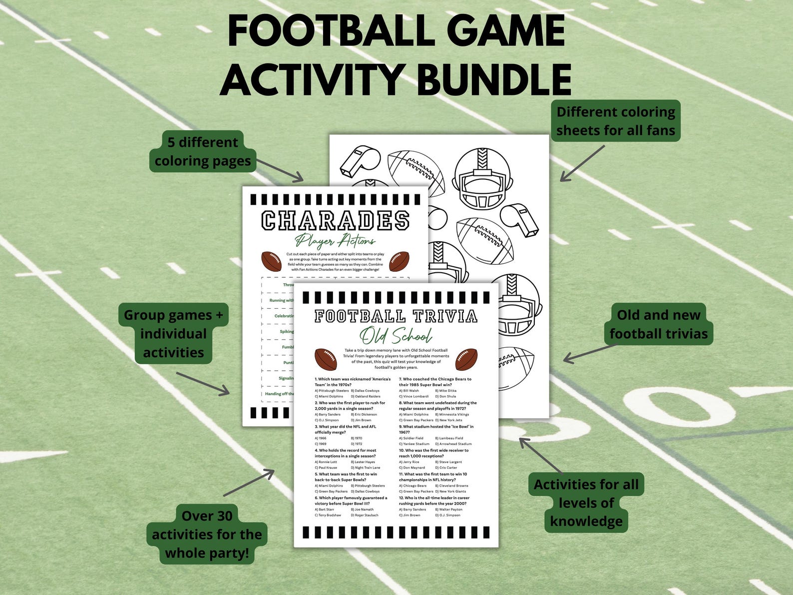Football Activity Printable Bundle | Printable Football Activities ...