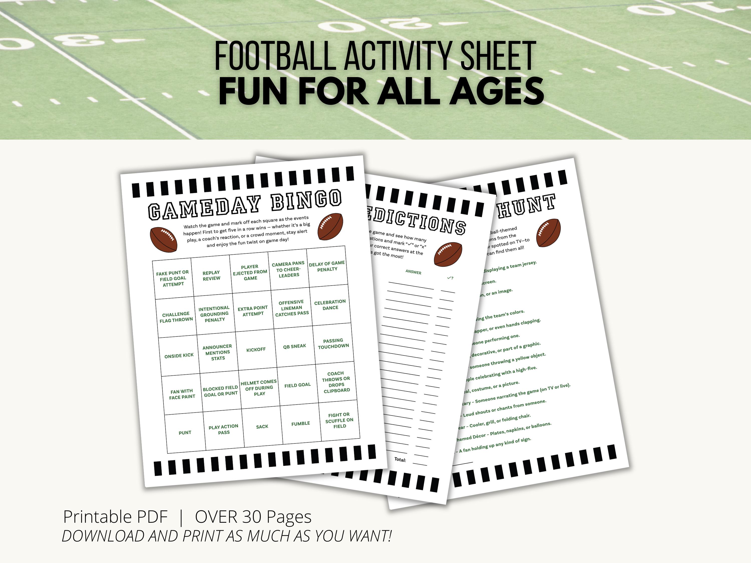 Football Activity Printable Bundle | Printable Football Activities ...