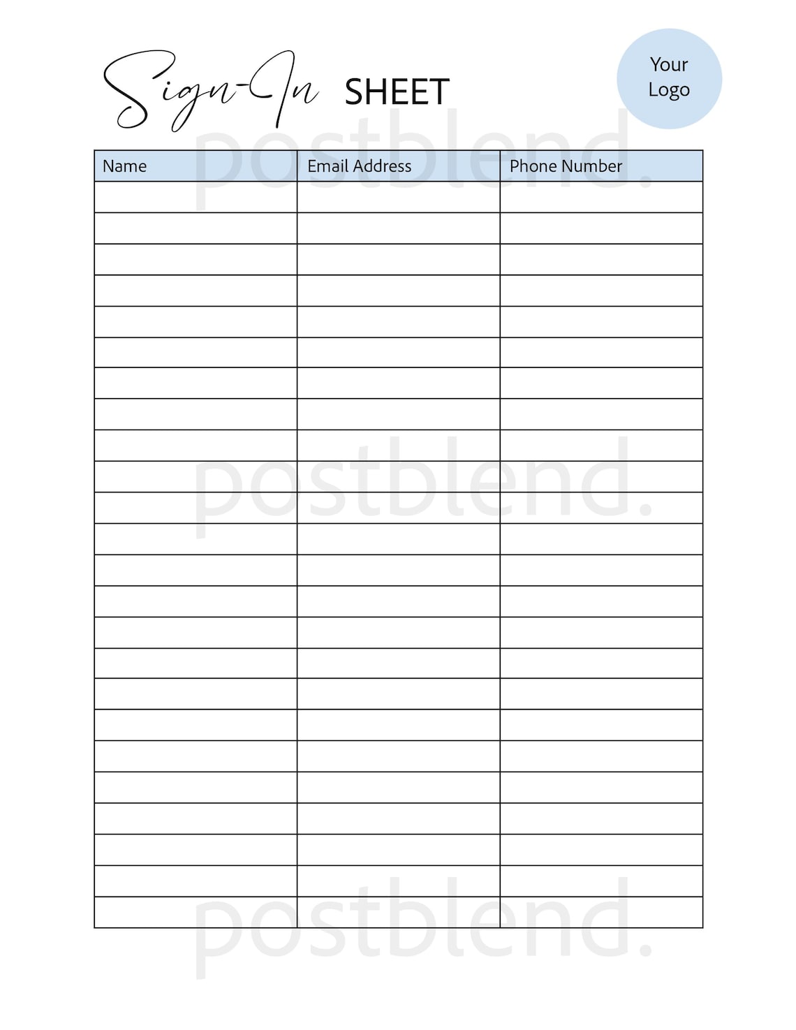 Printable Sign in Sheet | Real Estate Sign in Sheet | General Sign in ...