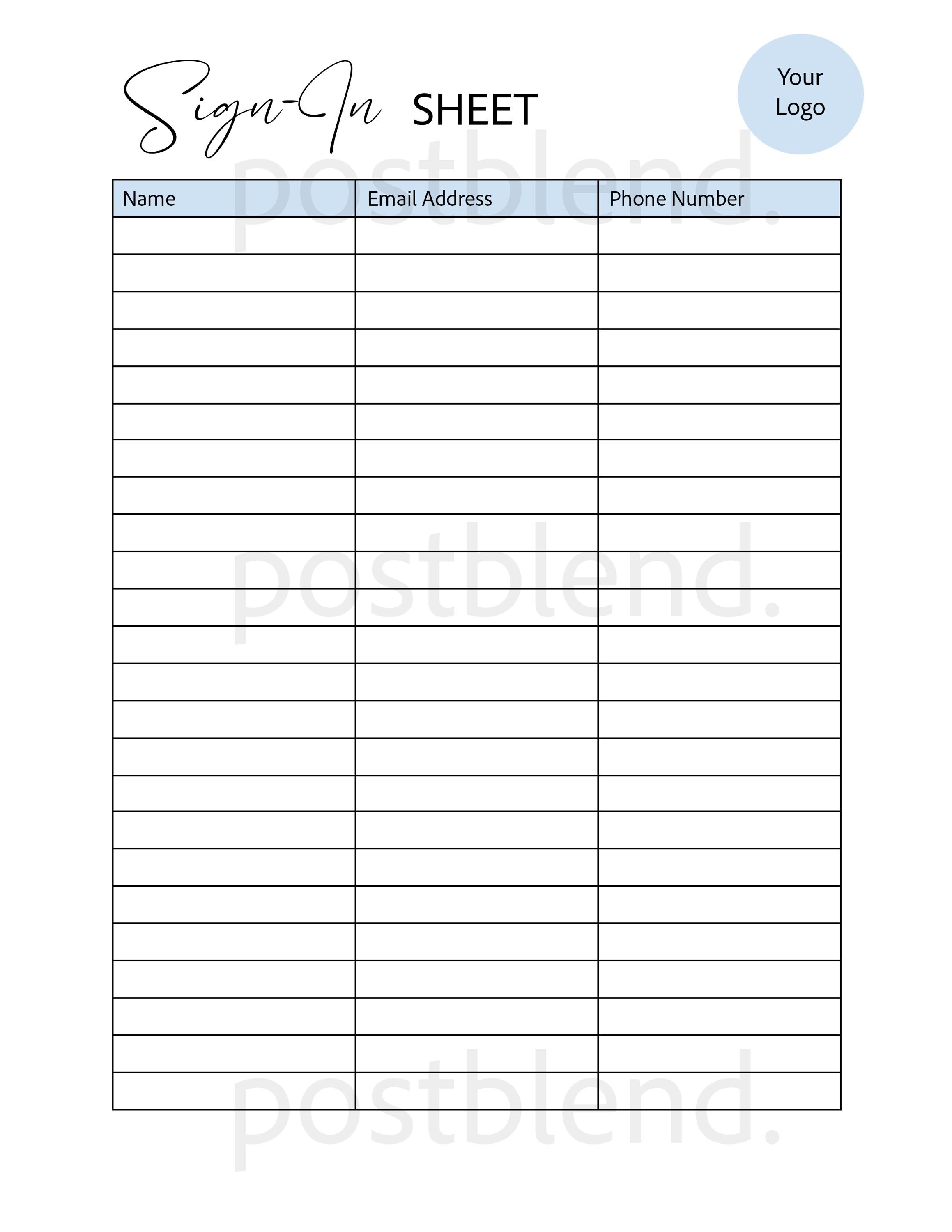 Printable Sign in Sheet | Real Estate Sign in Sheet | General Sign in ...