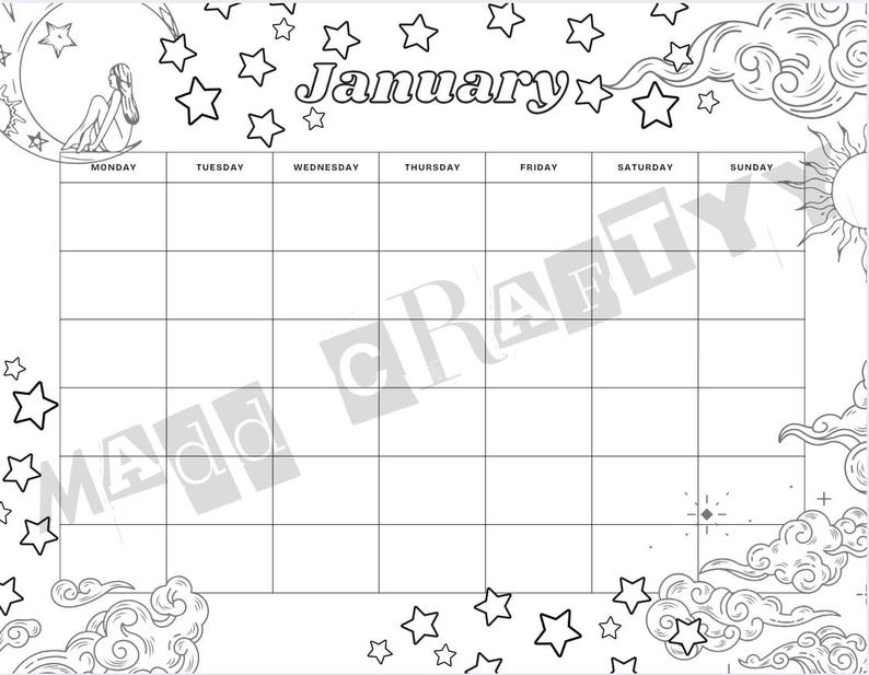 Coloring Calendar, Undated 12 Month Printable (digital Download) - Etsy