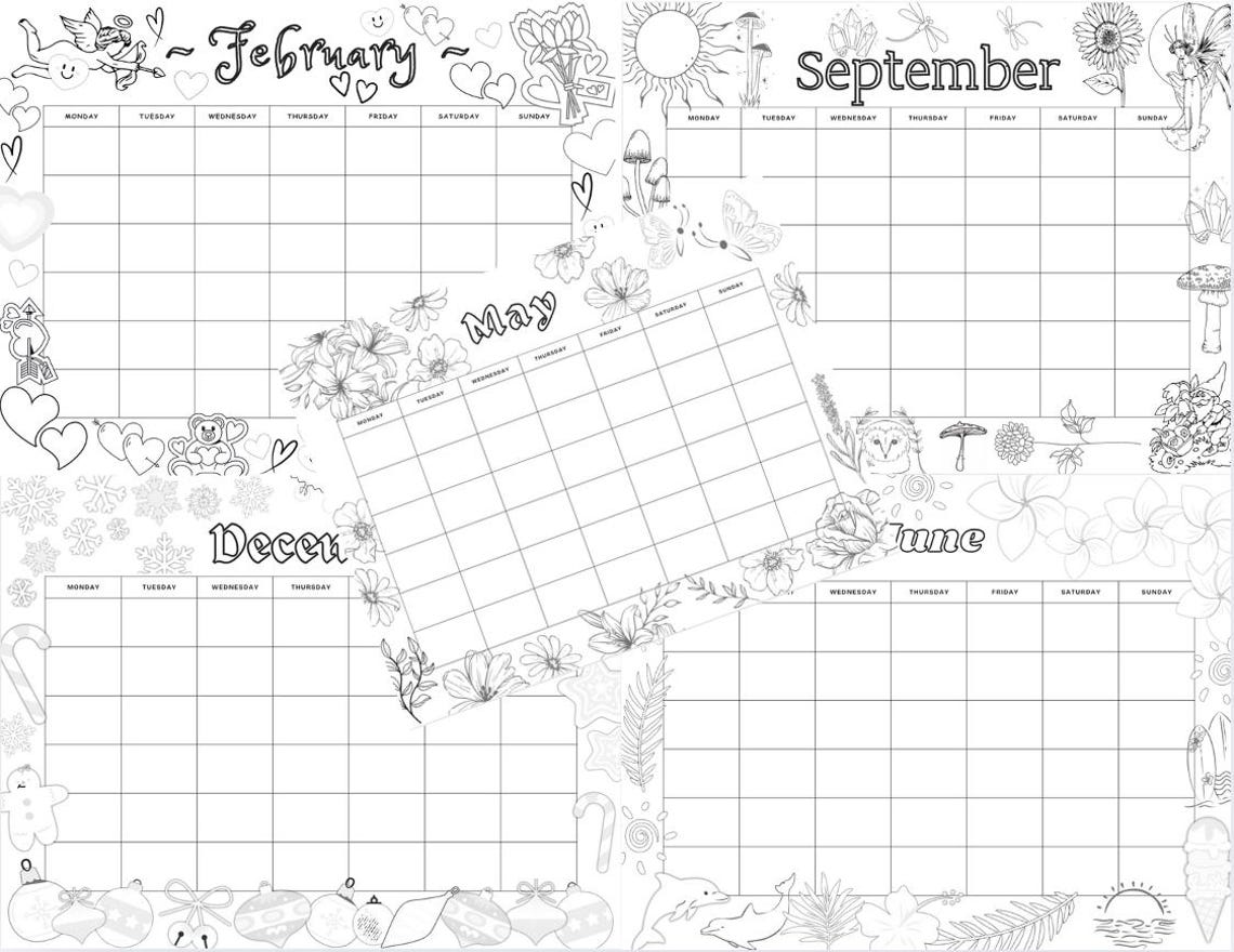 Coloring Calendar, 2025 Calendar, Adult 2025 Coloring Calendar, Undated ...