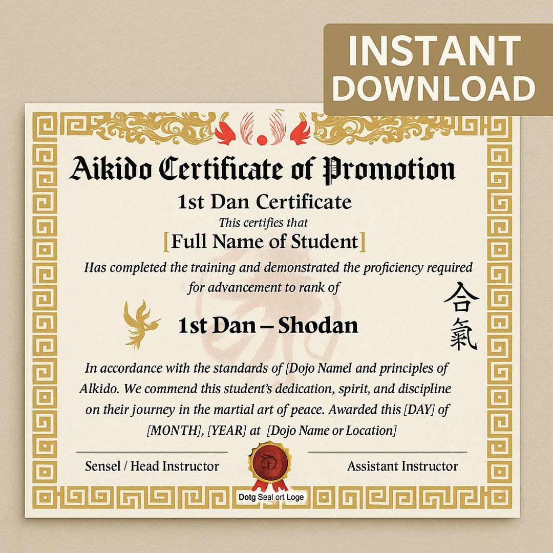 Aikido Dan Rank Certificate Bundle | 1st–10th Dan Editable Canva ...