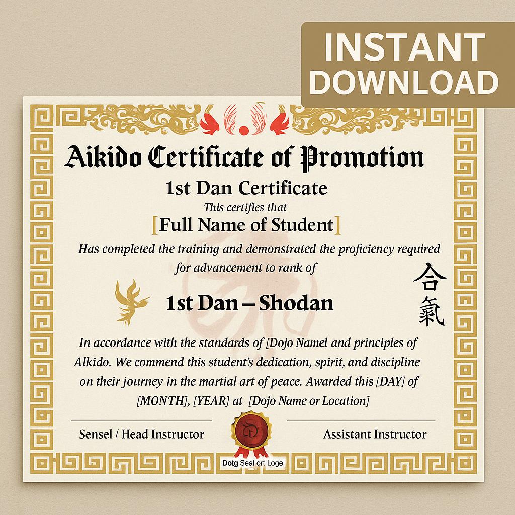 Aikido Dan Rank Certificate Template: Editable Martial Arts Award (pdf ...