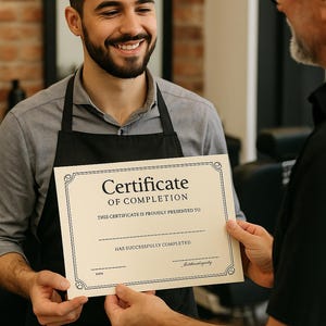 Printable Barber License Certificate, Salon Completion Certificate ...