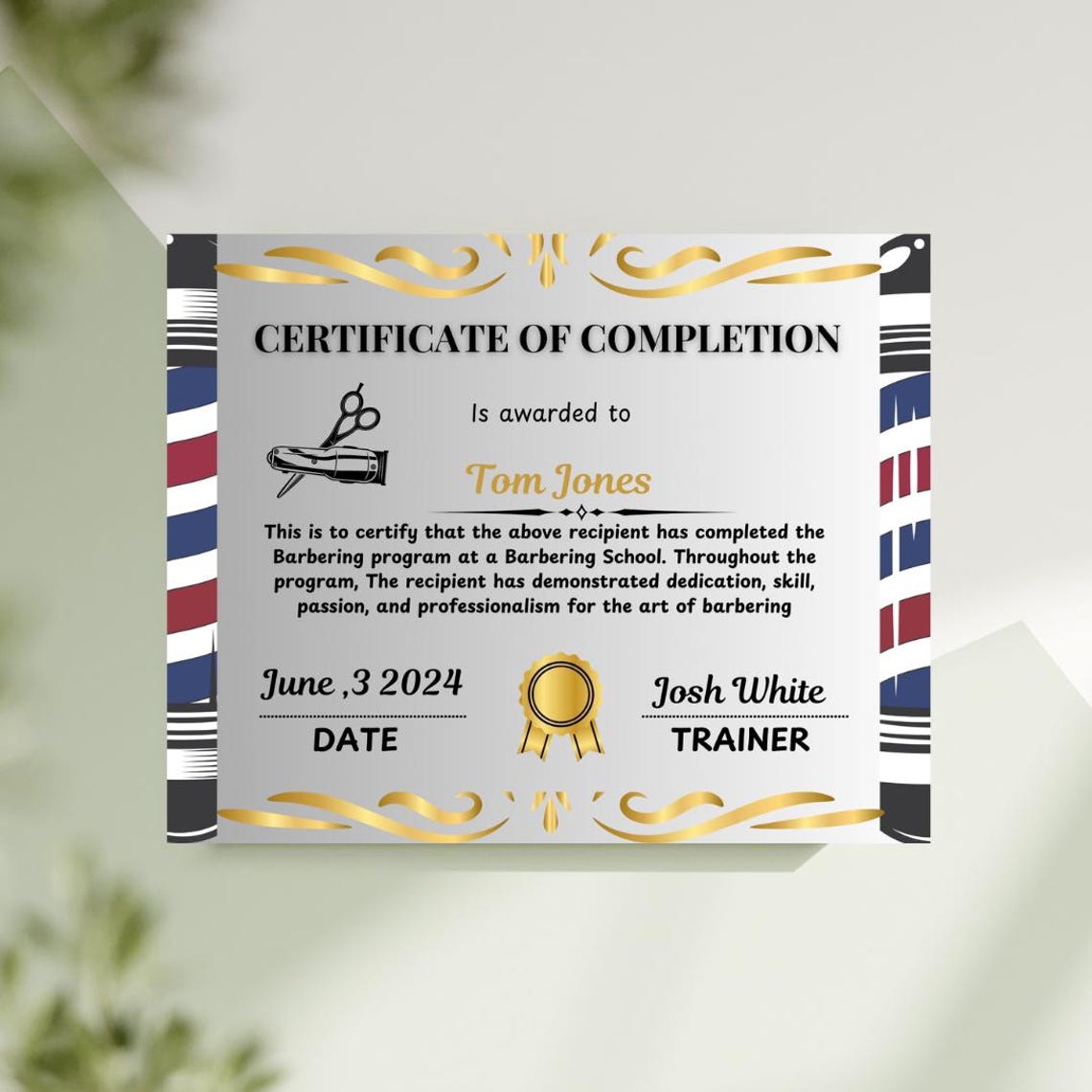 Barber Cosmetology Certificate of Completion – Printable Salon License ...