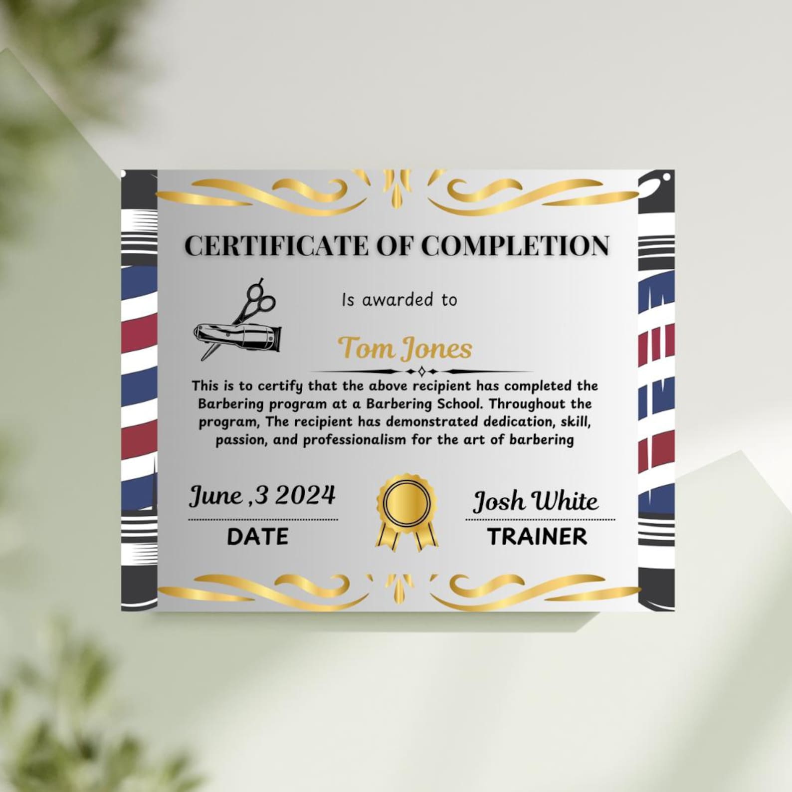 Barber Cosmetology Certificate of Completion – Printable Salon License ...