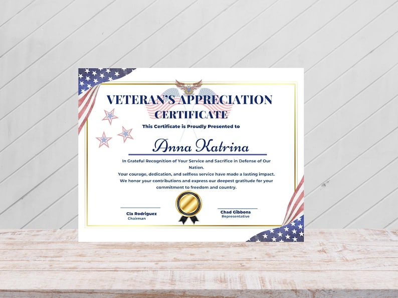 Veteran Appreciation Certificate Template: US Flag (digital Download ...