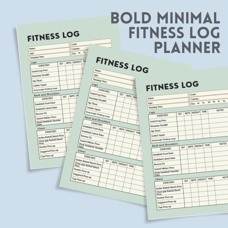 Fitness Log Planner | Printable Workout Tracker, Goal Setting and ...