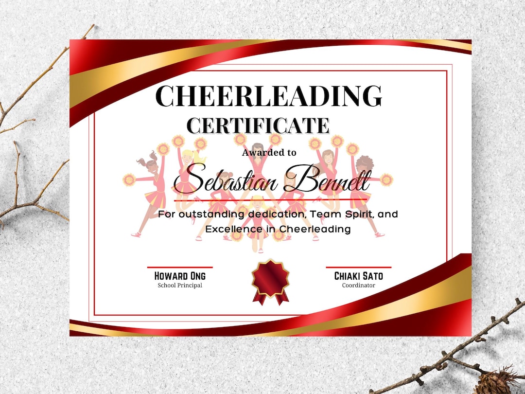 Personalized Cheerleading Award Certificate,custom Cheerleader Printabl ...