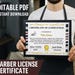 Barber Cosmetology Certificate of Completion – Printable Salon License ...