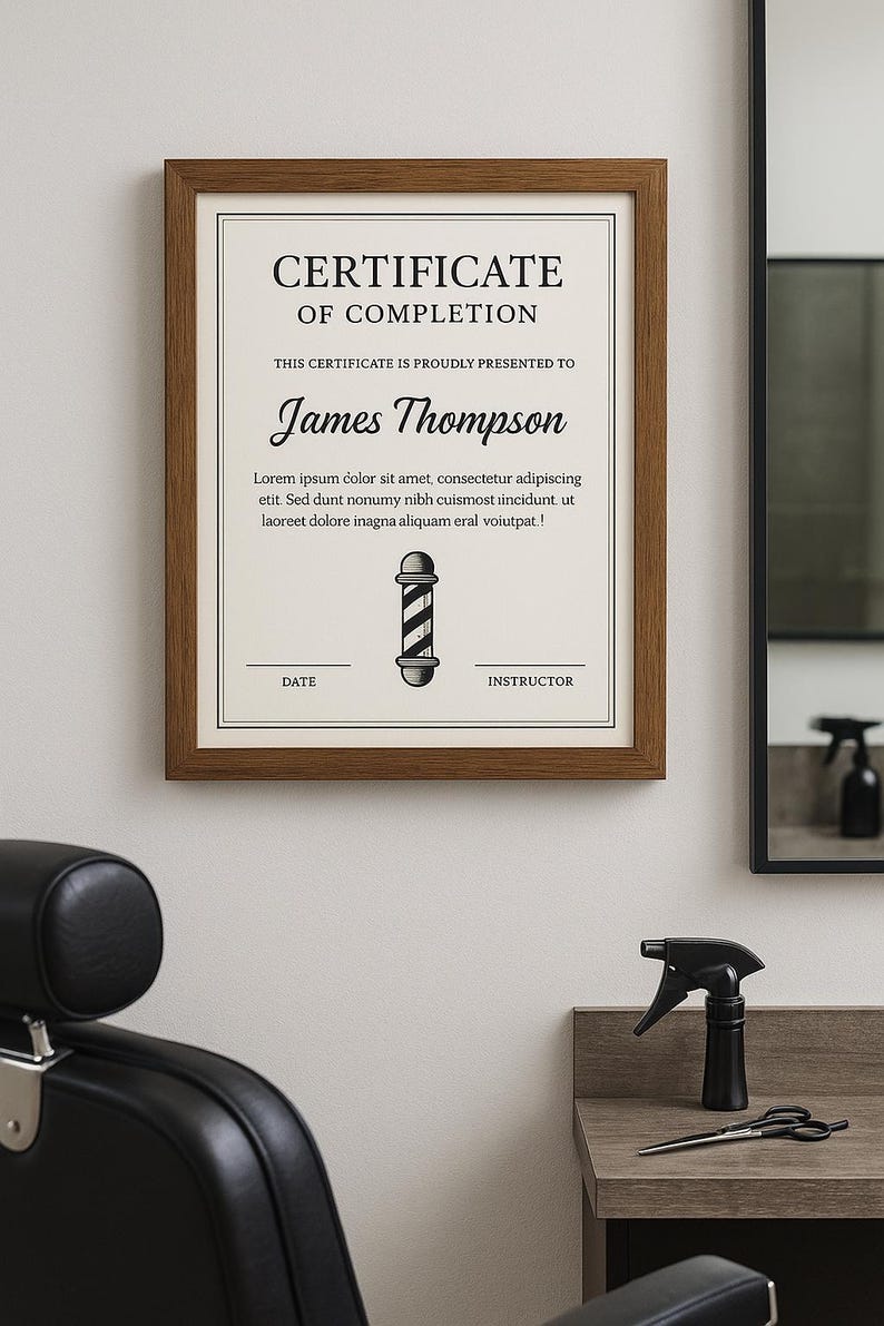 Editable Barber Certificate Template: Barber School Diploma (digital ...