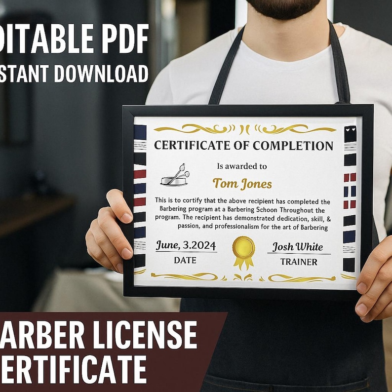 Barber Certificate of Completion | Editable Barber School Diploma ...