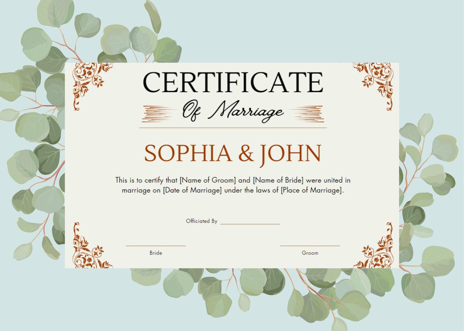 Custom Marriage Certificate Template: Elegant Wedding Keepsake (canva ...