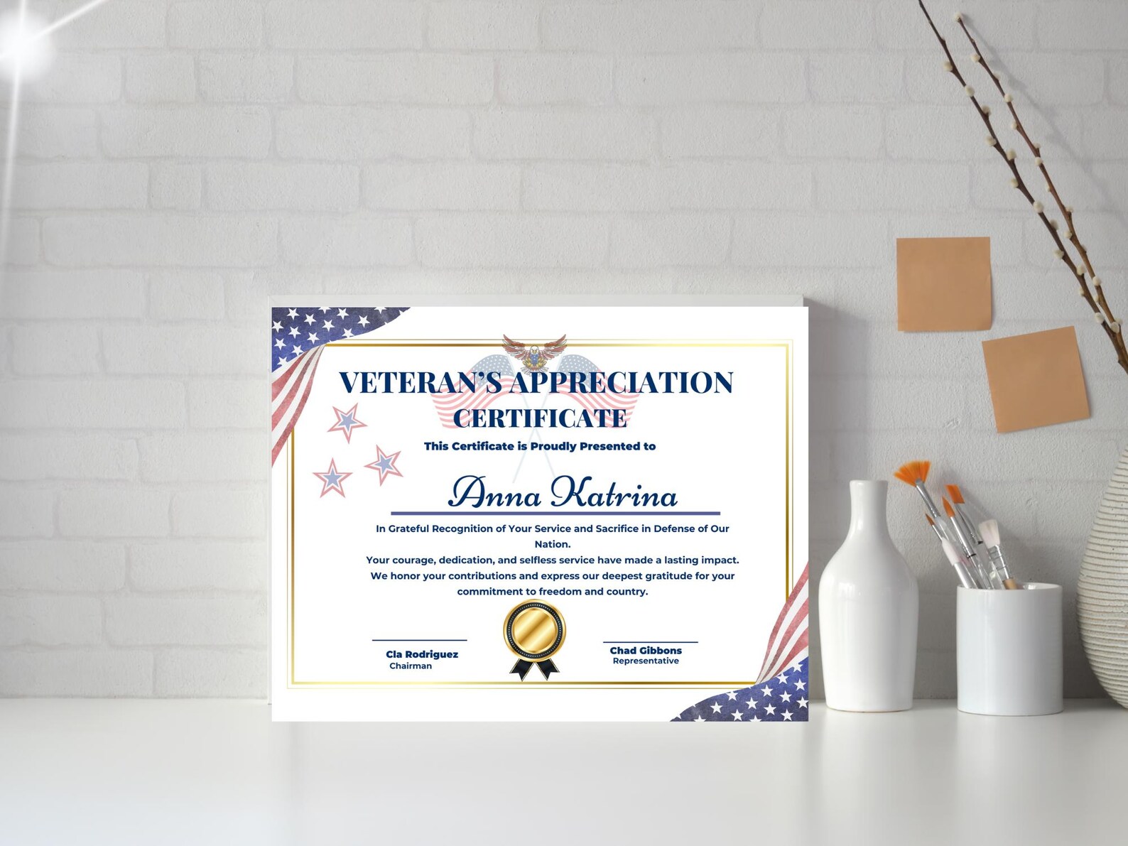 Veteran Appreciation Certificate Template: US Flag (digital Download ...