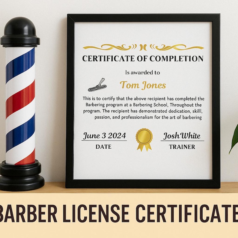 Barber Cosmetology Certificate of Completion – Printable Salon License ...