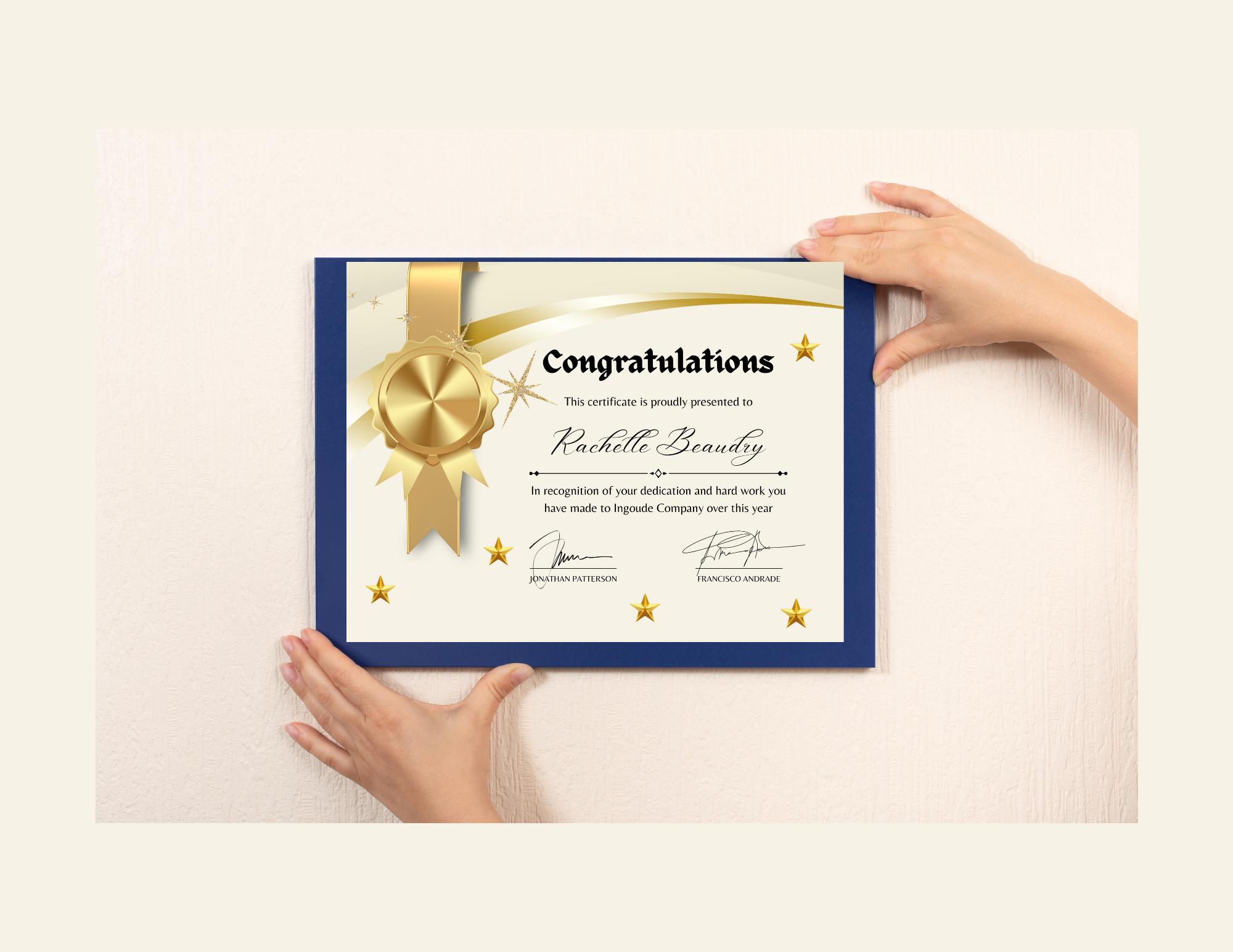 Editable Congratulation Certificate Template (PDF or Canva). - Etsy