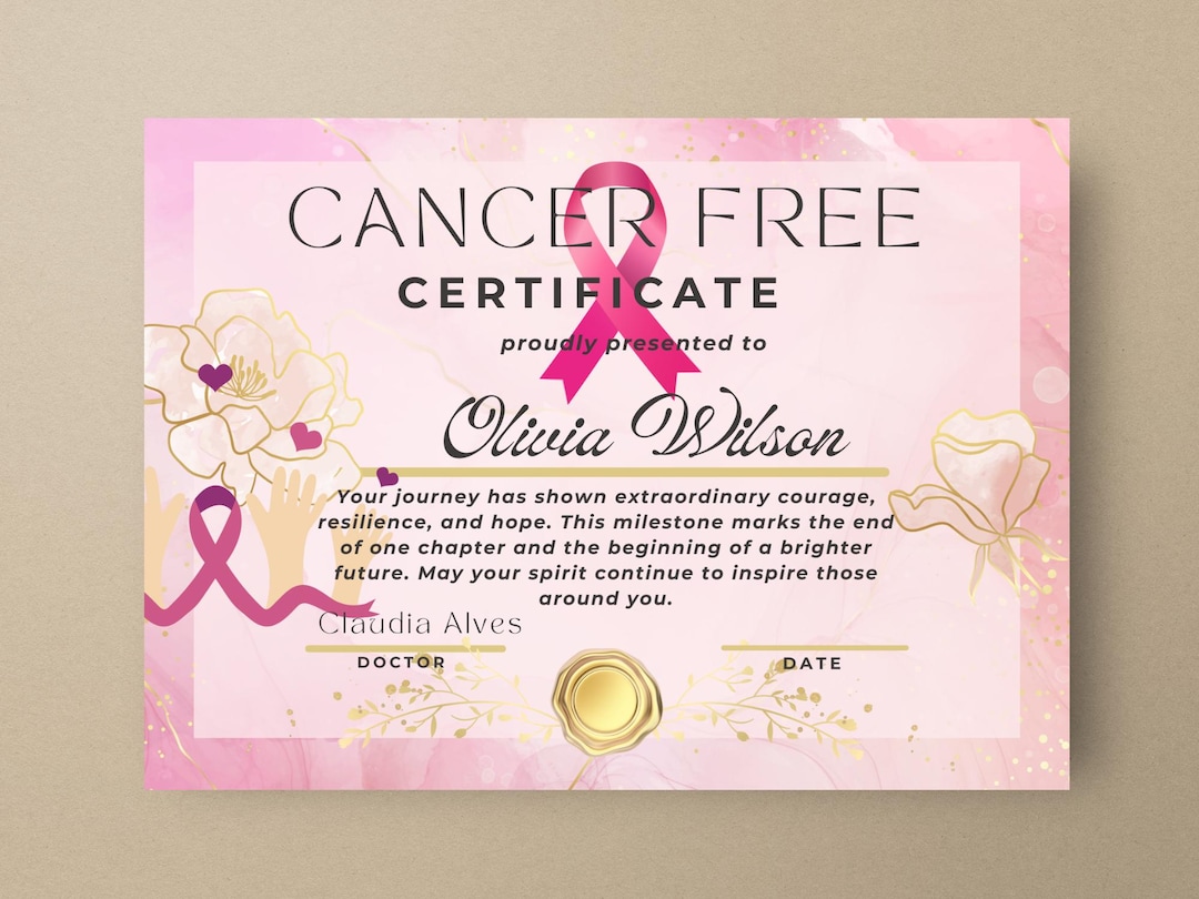 Personalized Cancer Survivor Certificate: Breast Cancer Free Gift. - Etsy