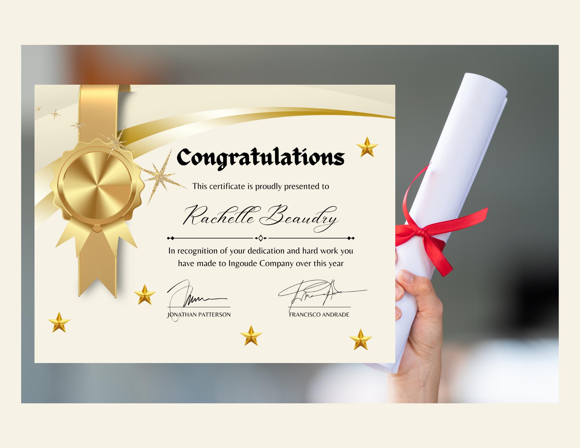 Editable Congratulation Certificate Template (PDF or Canva). - Etsy