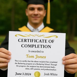 Barber Certificate of Completion | Editable Barber School Diploma ...