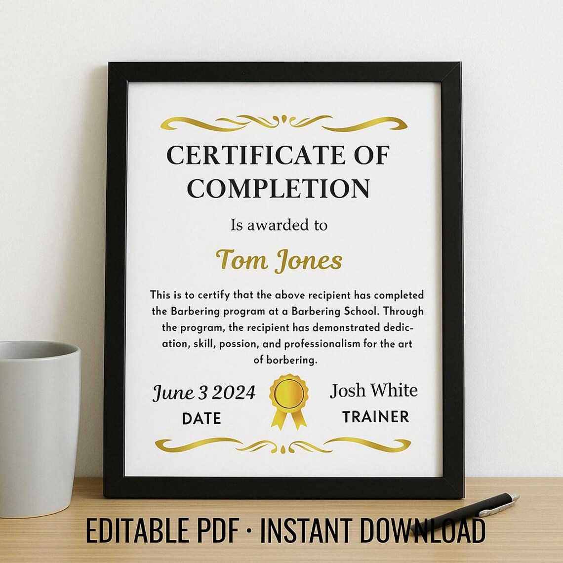 Editable Certificate of Completion Template –training Course Award ...