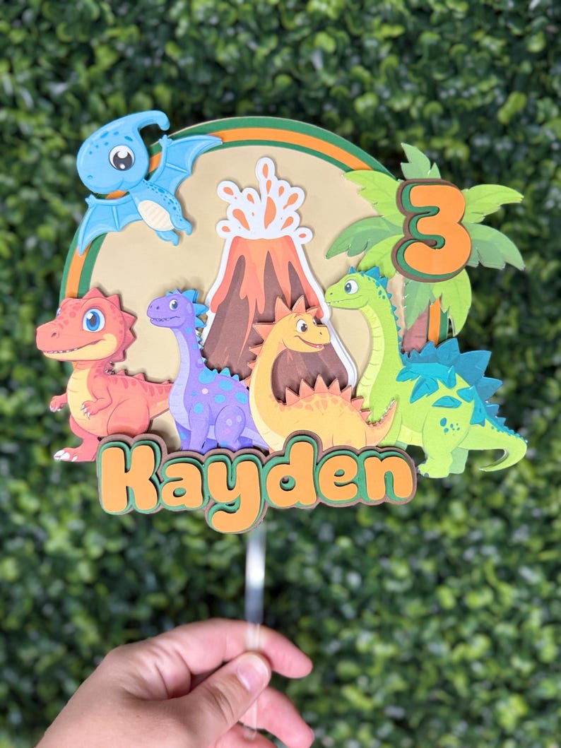Dinosaur Birthday Cake Topper – Custom Name & Age – Dino Party ...