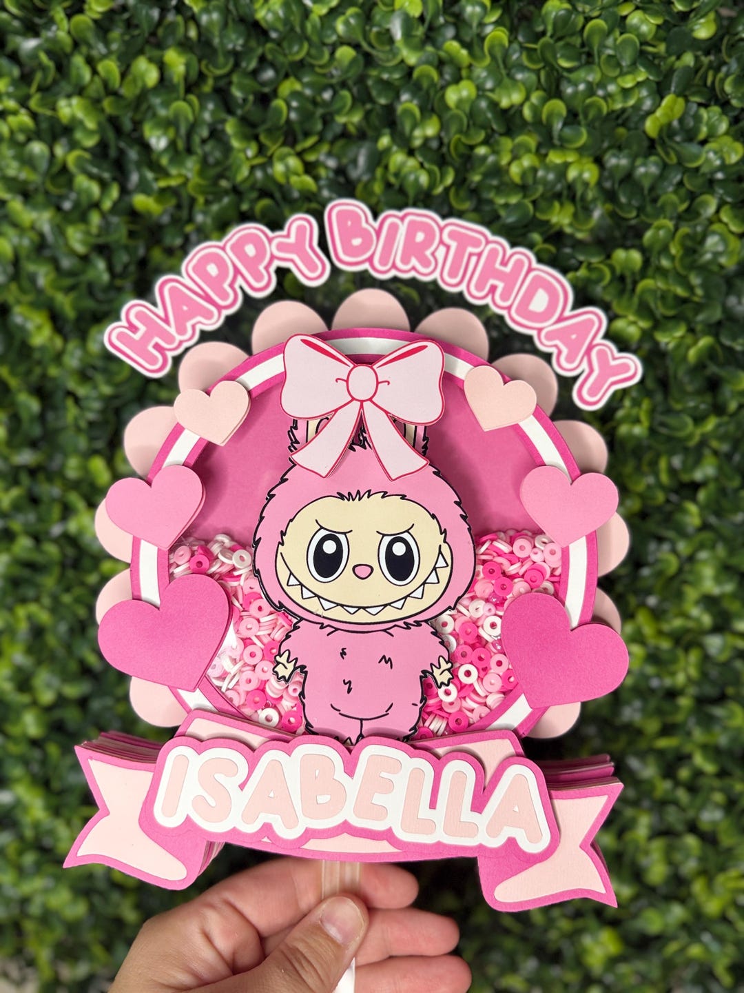 Labubu Cake Topper - Pink Monster Birthday Decoration, Custom Name ...