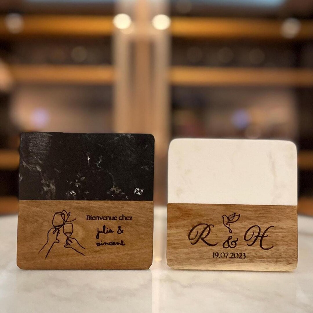 Personalized Square Coasters in White or Black, a Gift Idea for Couples ...